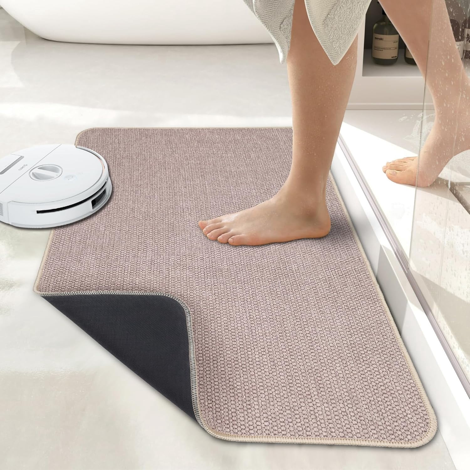 Bath Mat,Ultra Thin Bathroom Rugs,Rubber Bath Mats for Bathroom,Quick ...
