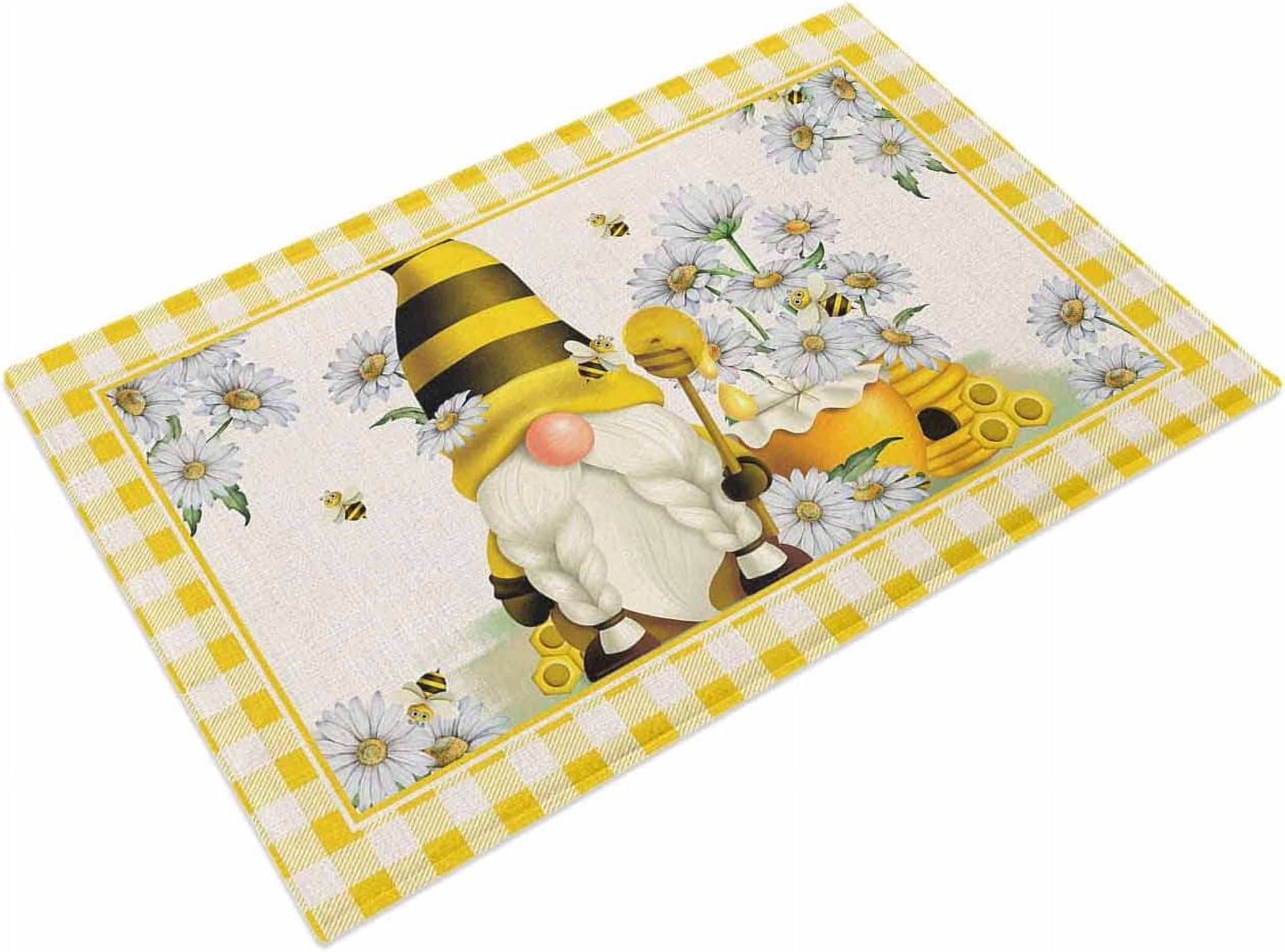 Bath Mat Yellow Honey Bee Gnome Bathroom Rugs Daisy Flower Yellow Plaid ...