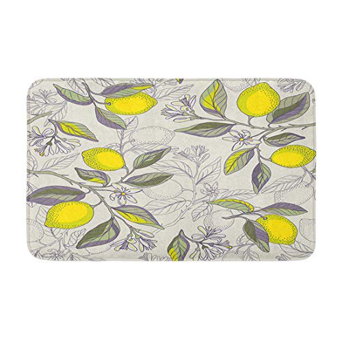 Bath Mat Yellow Pattern Lemon Branches Beautiful Floral Botanical ...