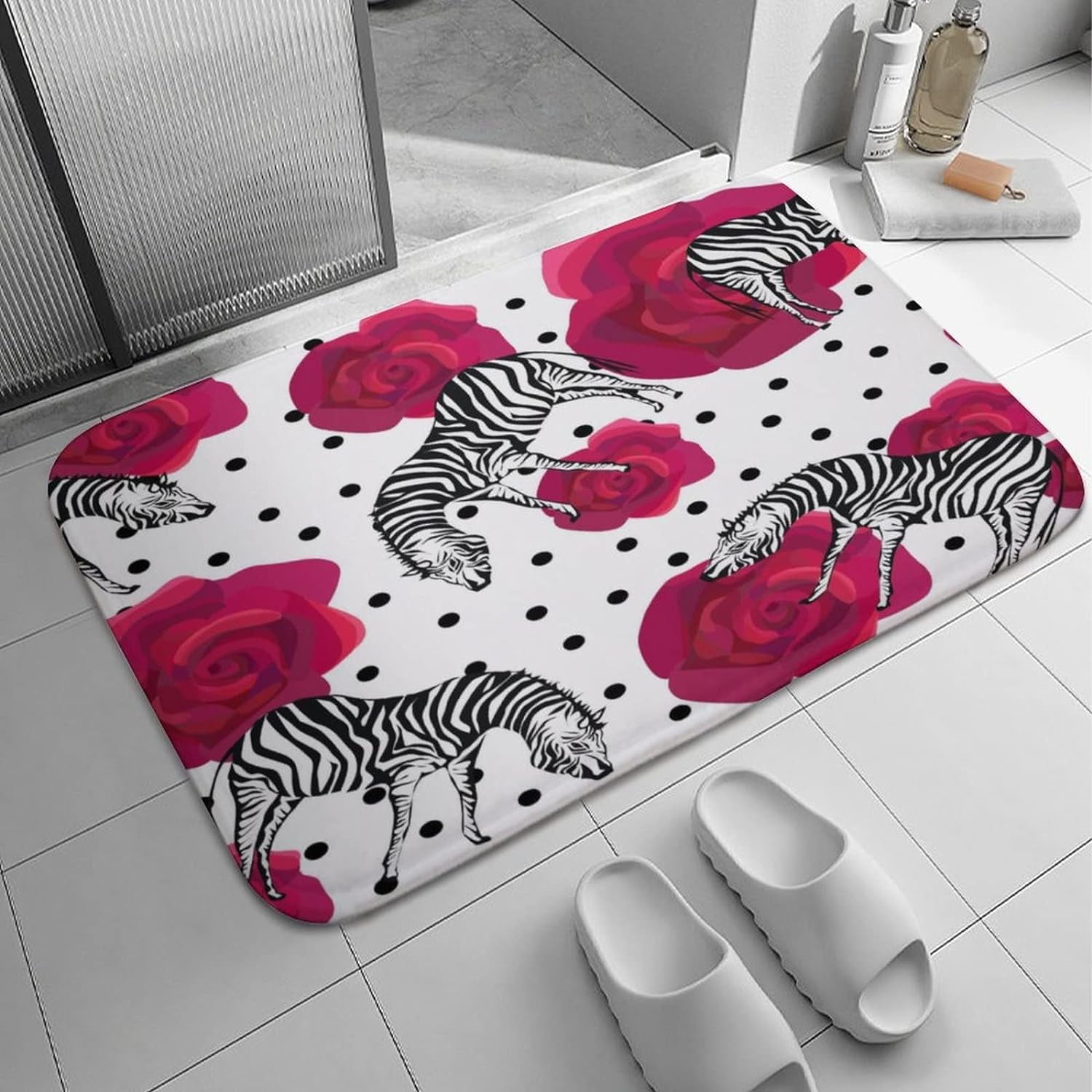 Bath Mat Zebra Rose Indoor Outdoor Entrance Door Mat Non-Slip Bath Rug ...