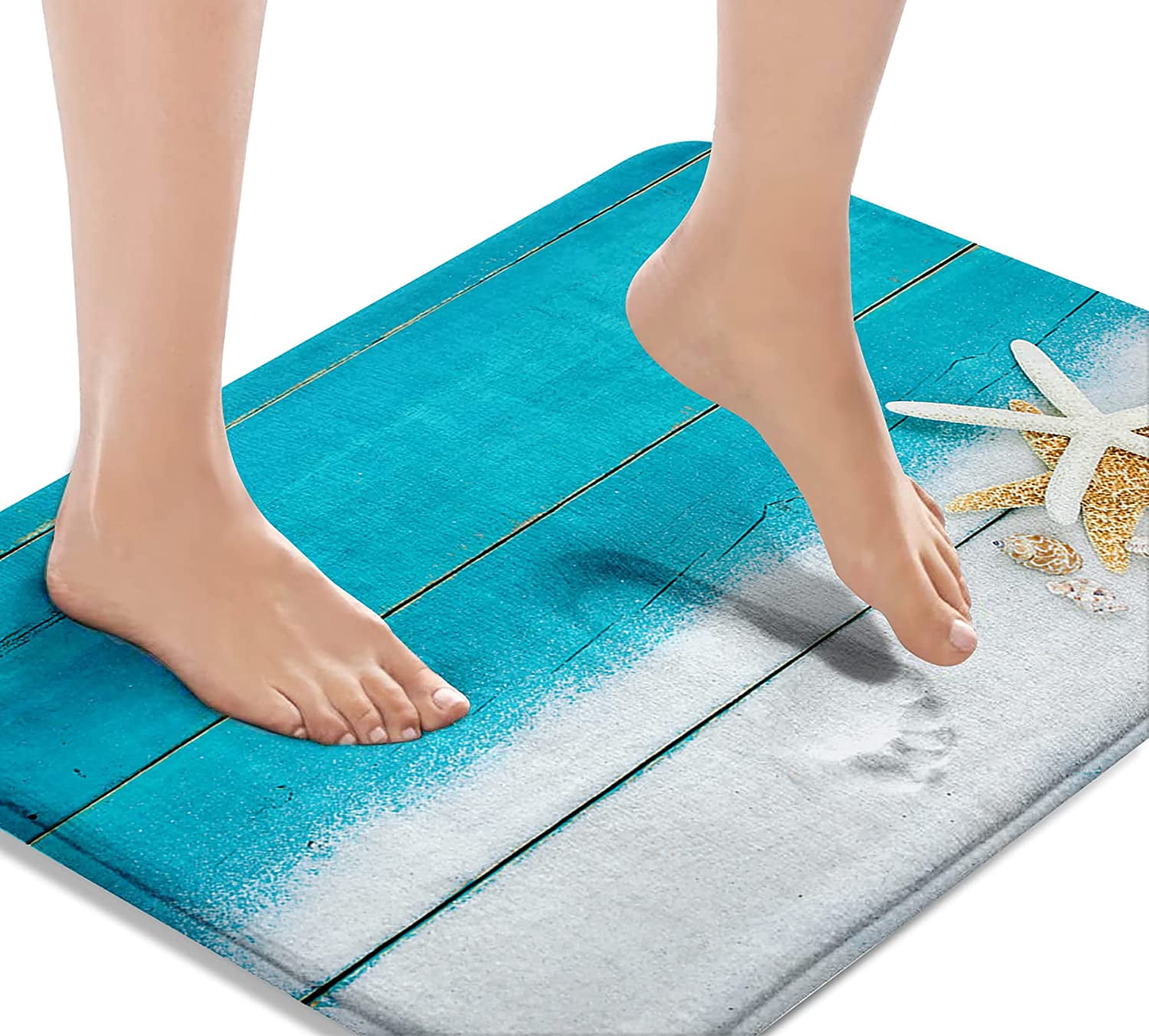 Bath Mat for Bathroom, Beach Starfish Sea Washable Cover Floor Rug ...