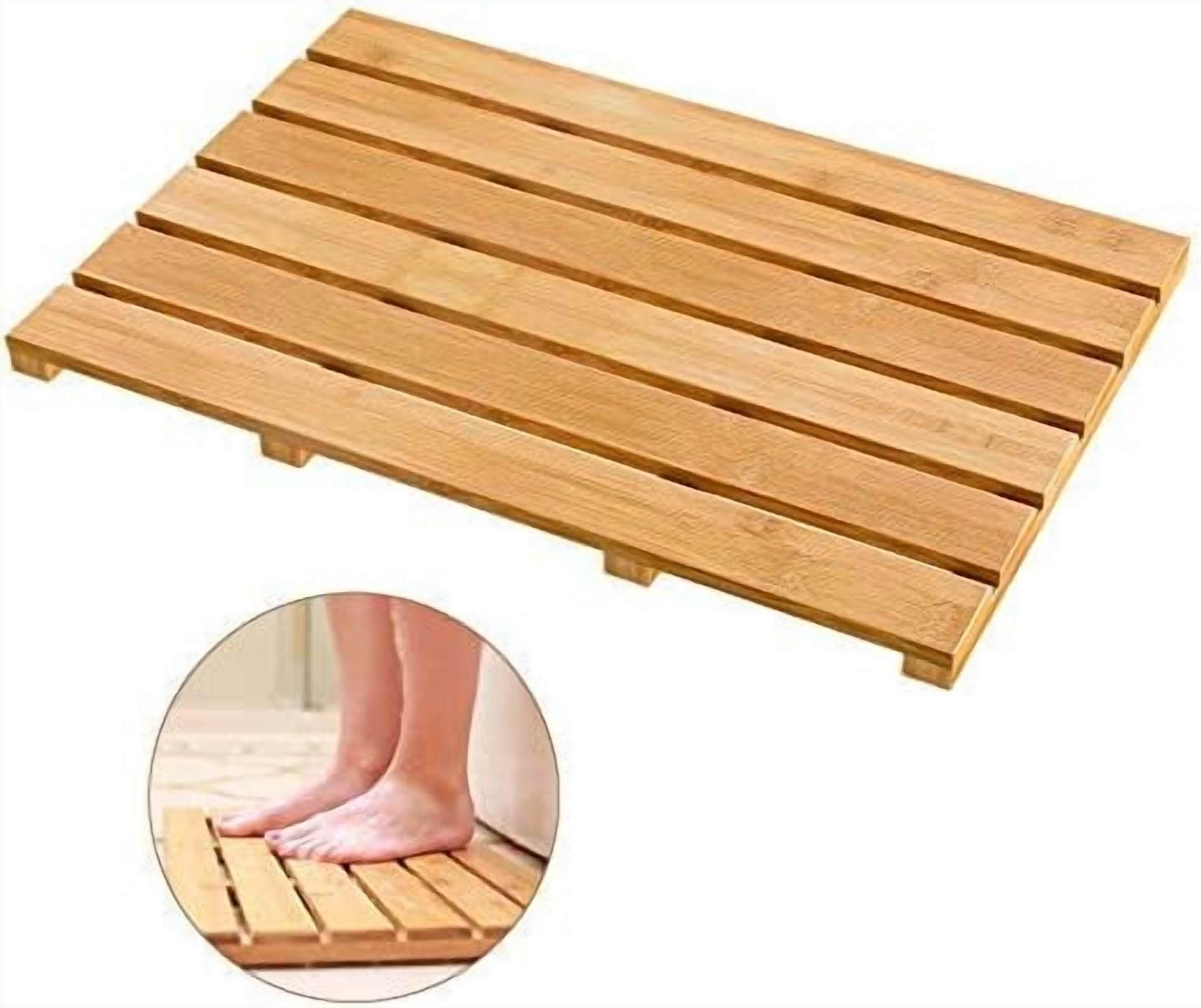 Bath Mat for Luxury Shower - Non-Slip Bamboo Sturdy Water Proof ...
