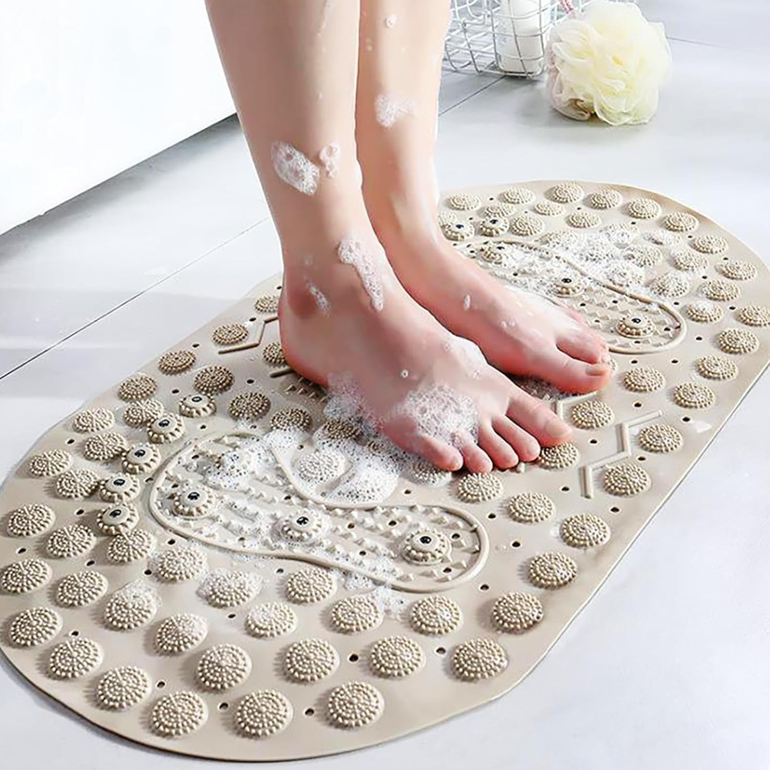 Bath Mat with Suction Cups,Magnetic Foot Massage Bath Mat,Foot-Shaped ...