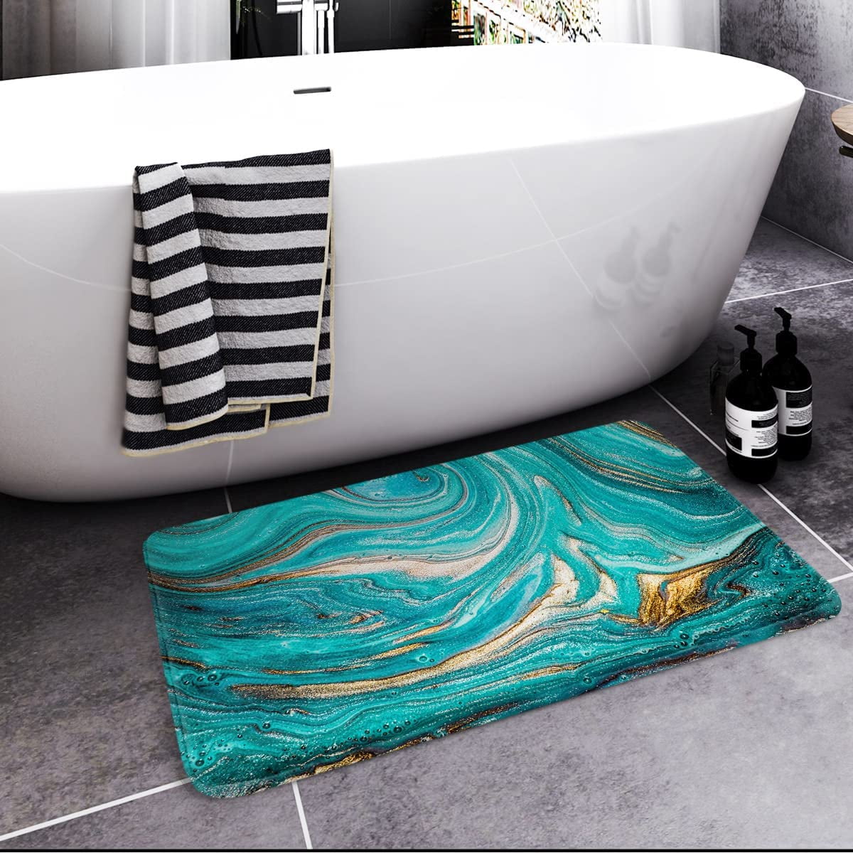 Bath Mats for Bathroom,Bathroom Mats Rugs No Silp,Green Marble Ripples ...