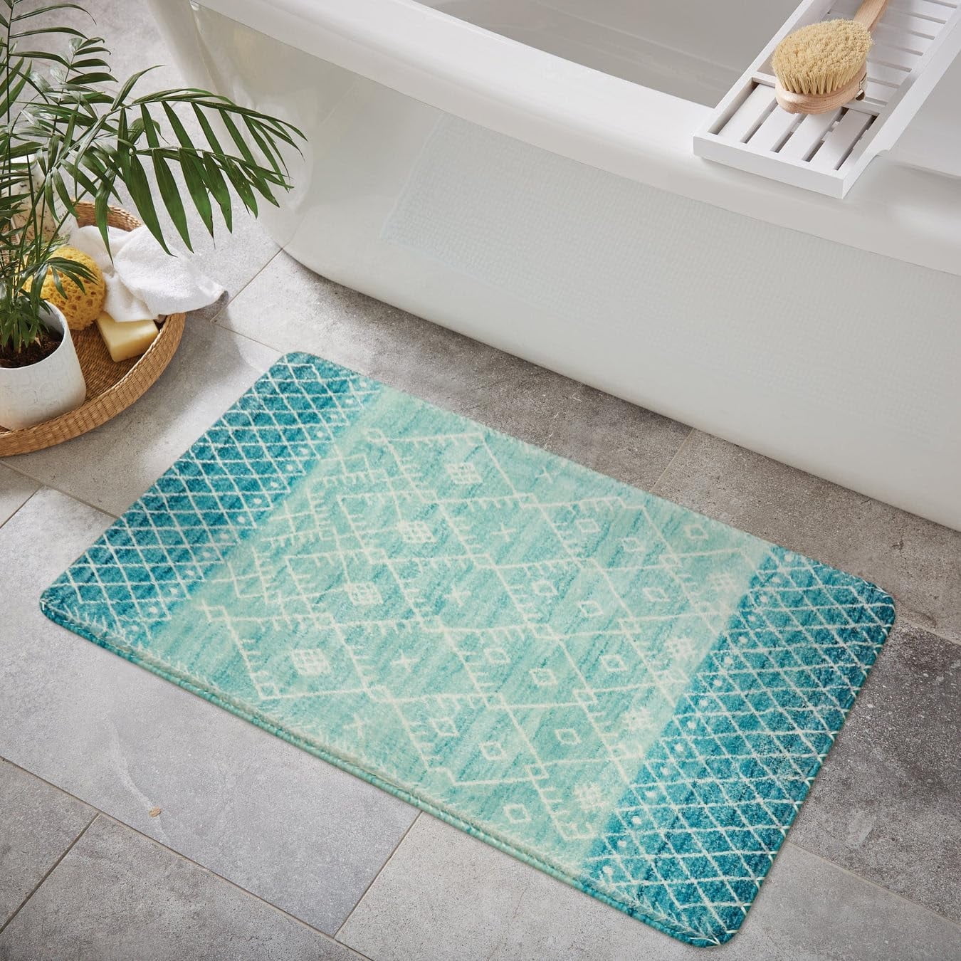 Bath Mats for Bathroom Floor, Moroccan Geometric Bathroom Floor Mat ...