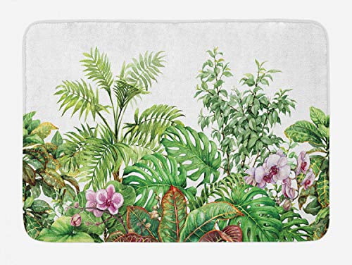 Bath Mats for Bathroom Floral Bath Mat, Exotic Green Leaves from a ...