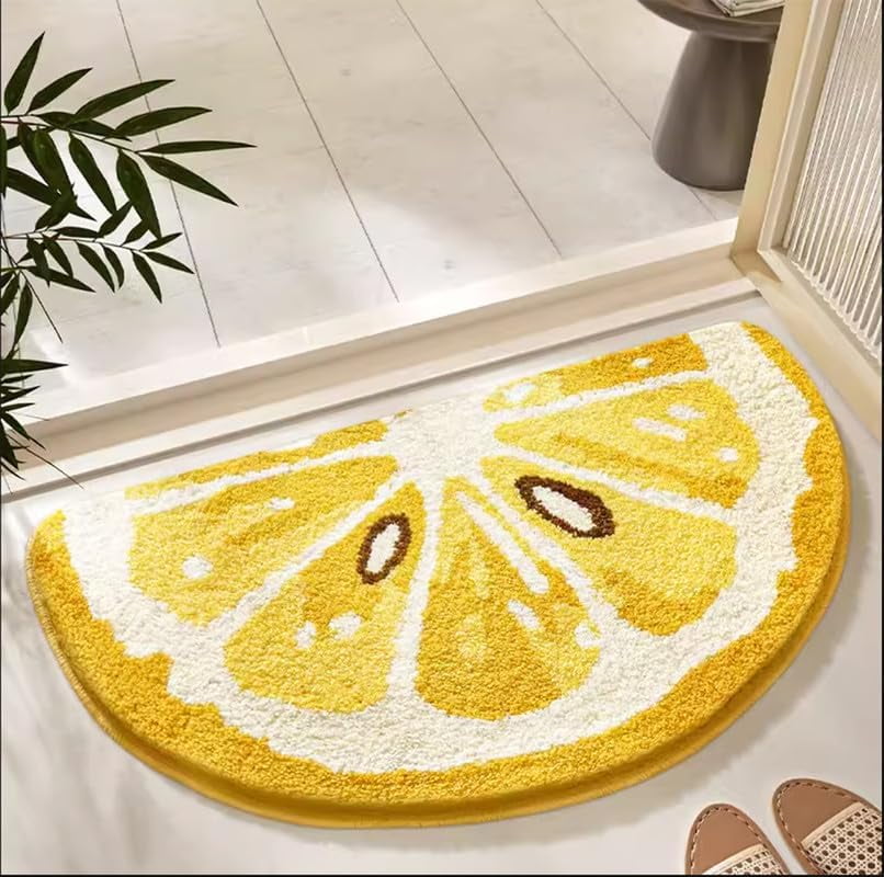 Bath Mats for Bathroom Lemon Fruit,Yellow Lemons Half Circle Area Rug ...