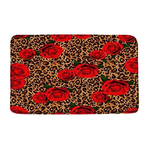 Bath Mats for Bathroom Leopard Rose Bath Mat Red Blooming Flowers Mixed ...