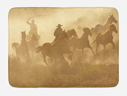 Bath Mats for Bathroom Western Bath Mat, Galloping Running Horses in ...