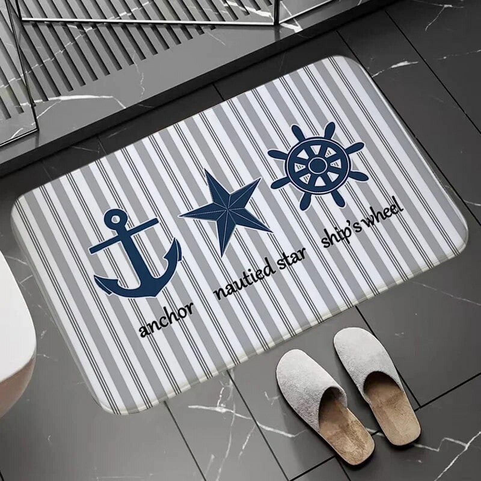 Bath Mats Chic Nautical Anchor Boat Navy Blue Stripes Bathroom Floor ...