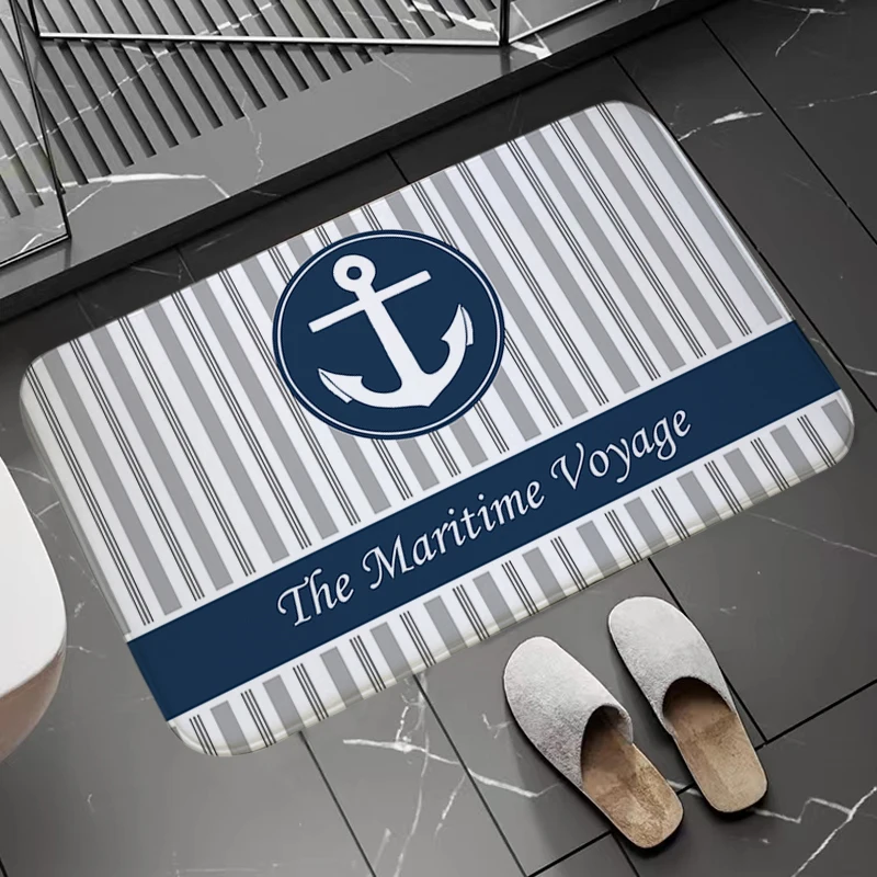 Bath Mats Chic Nautical Anchor Boat Navy Blue Stripes Bathroom Floor ...