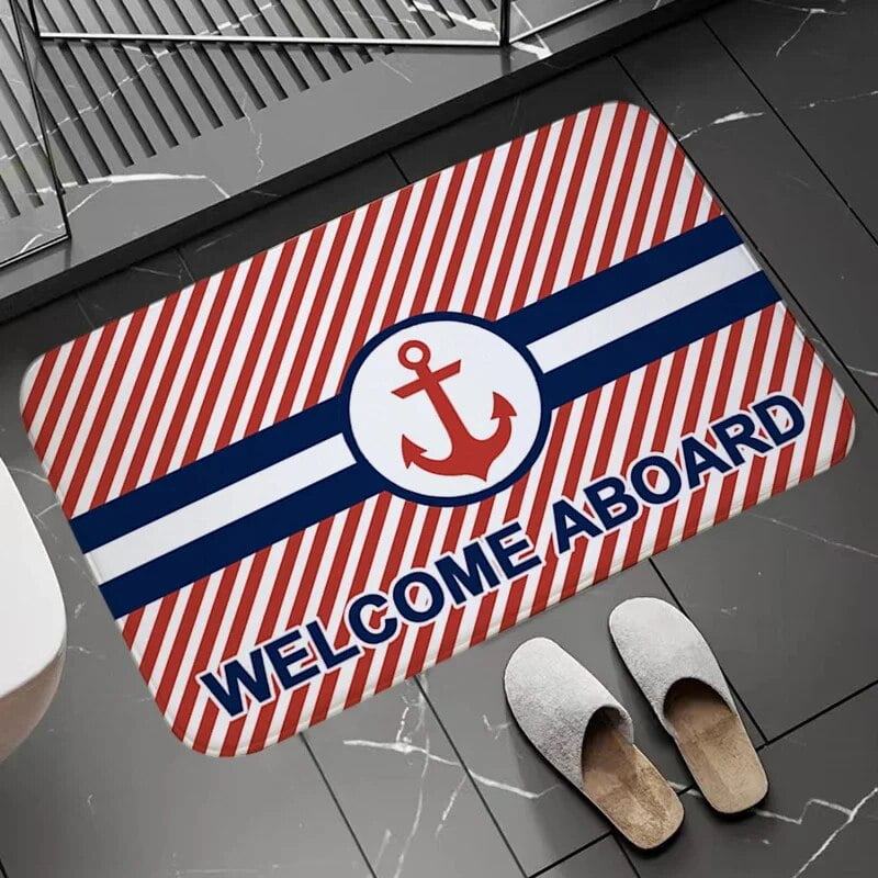 Bath Mats Chic Nautical Anchor Boat Navy Blue Stripes Bathroom Floor ...