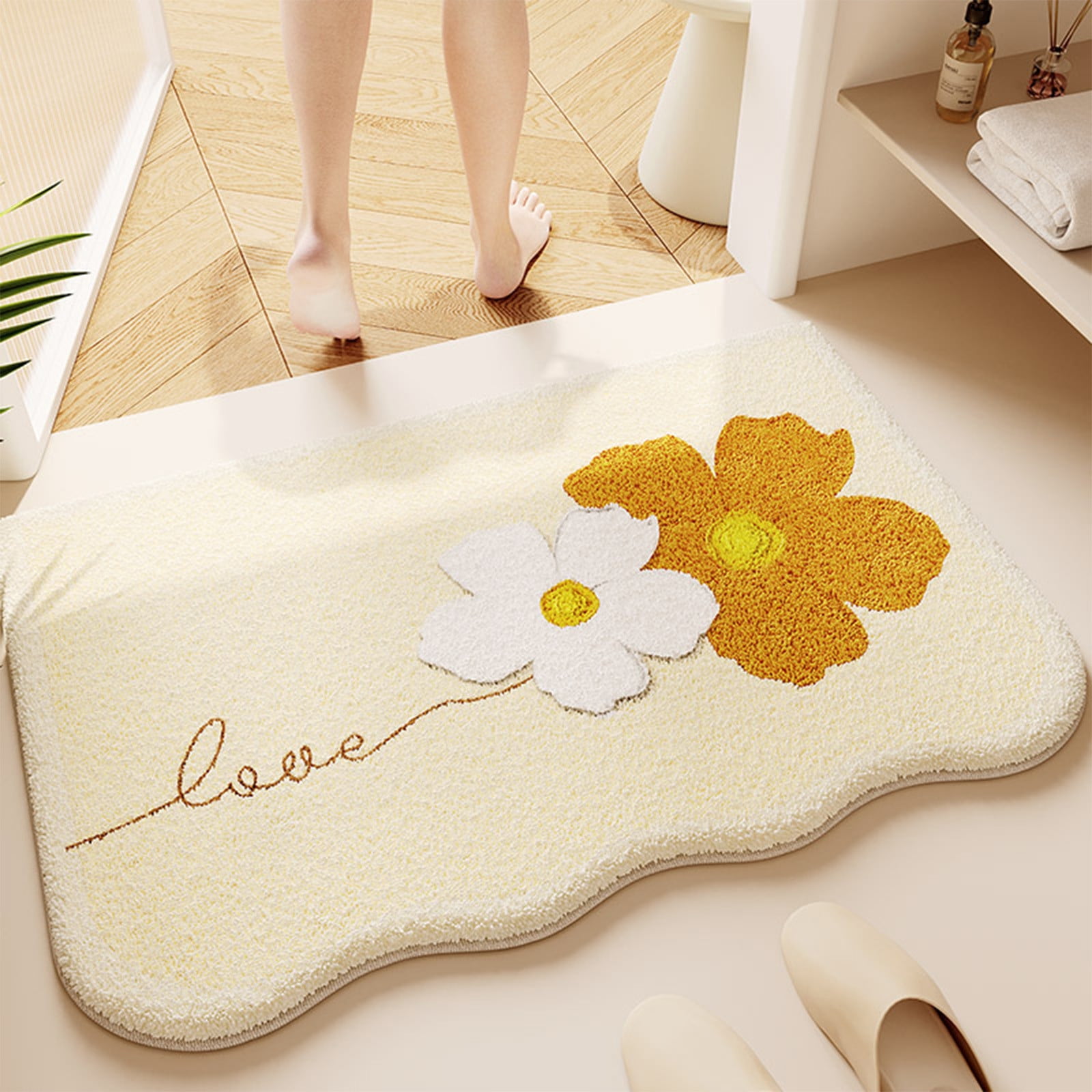 Bath Mats For Bathroom Non Slip Creamy Style Imitation Sheep's Wool ...