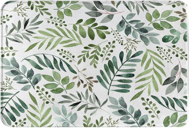 Bath Mats for Bathroom Non-Slip 16"x24" Botanical Greenery Leaves ...