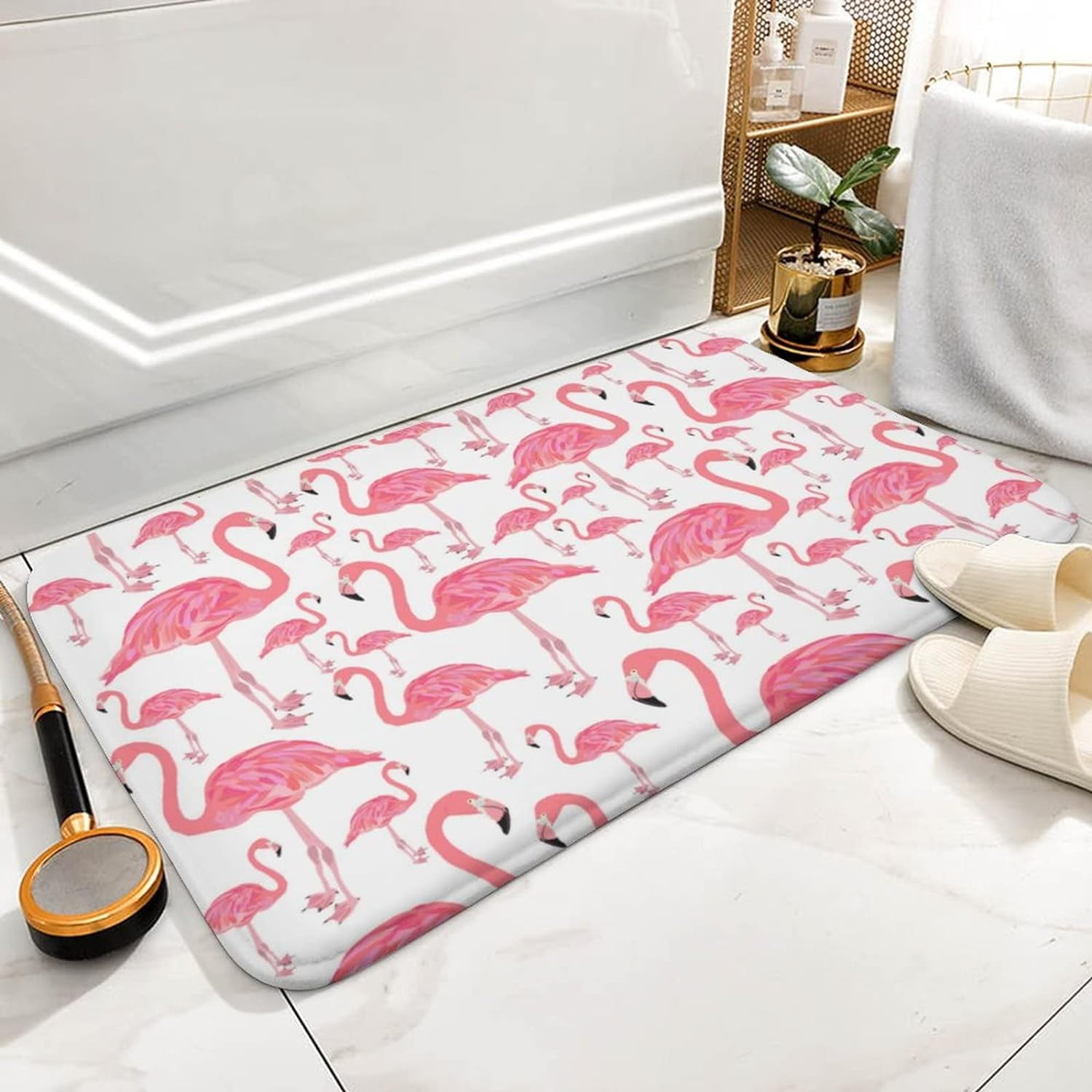 Bath Mats for Bathroom Pink Flamingo Bird Non Slip Bath Rug Welcome ...