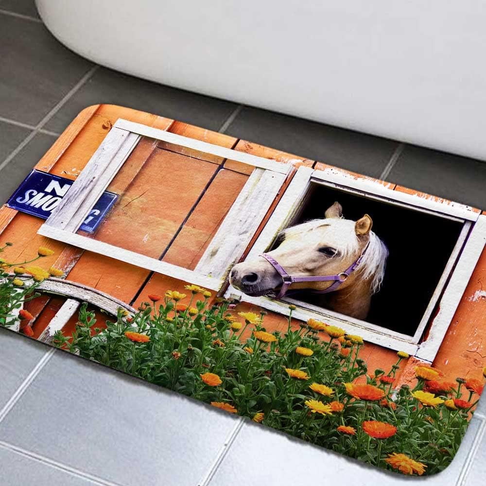 Bath Mats for Bathroom Western Country Cute Horse Wooden Non Slip Bath ...