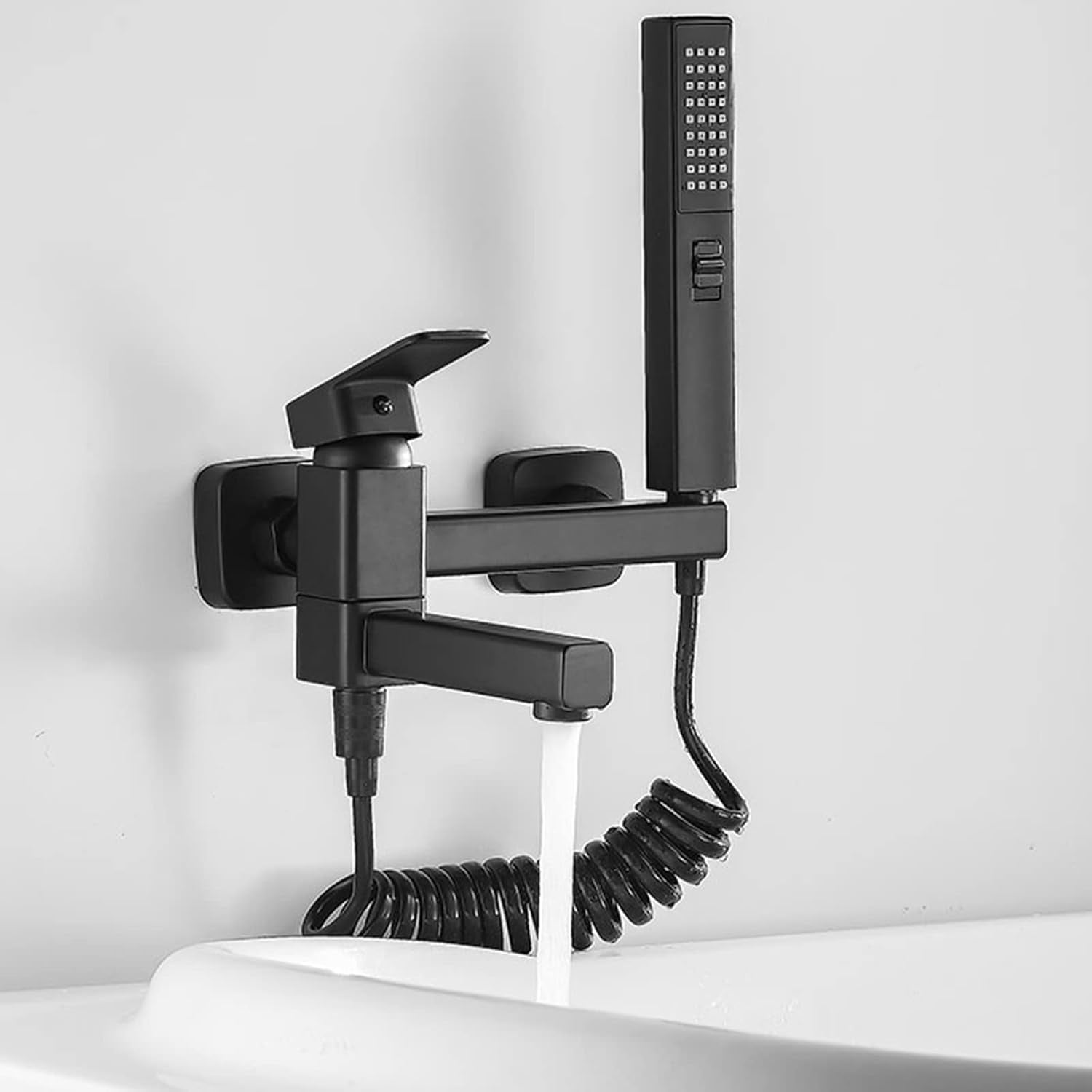 Bath Mixer Tap with Shower Attachment Bathtub Faucet Wall Mounted Black ...