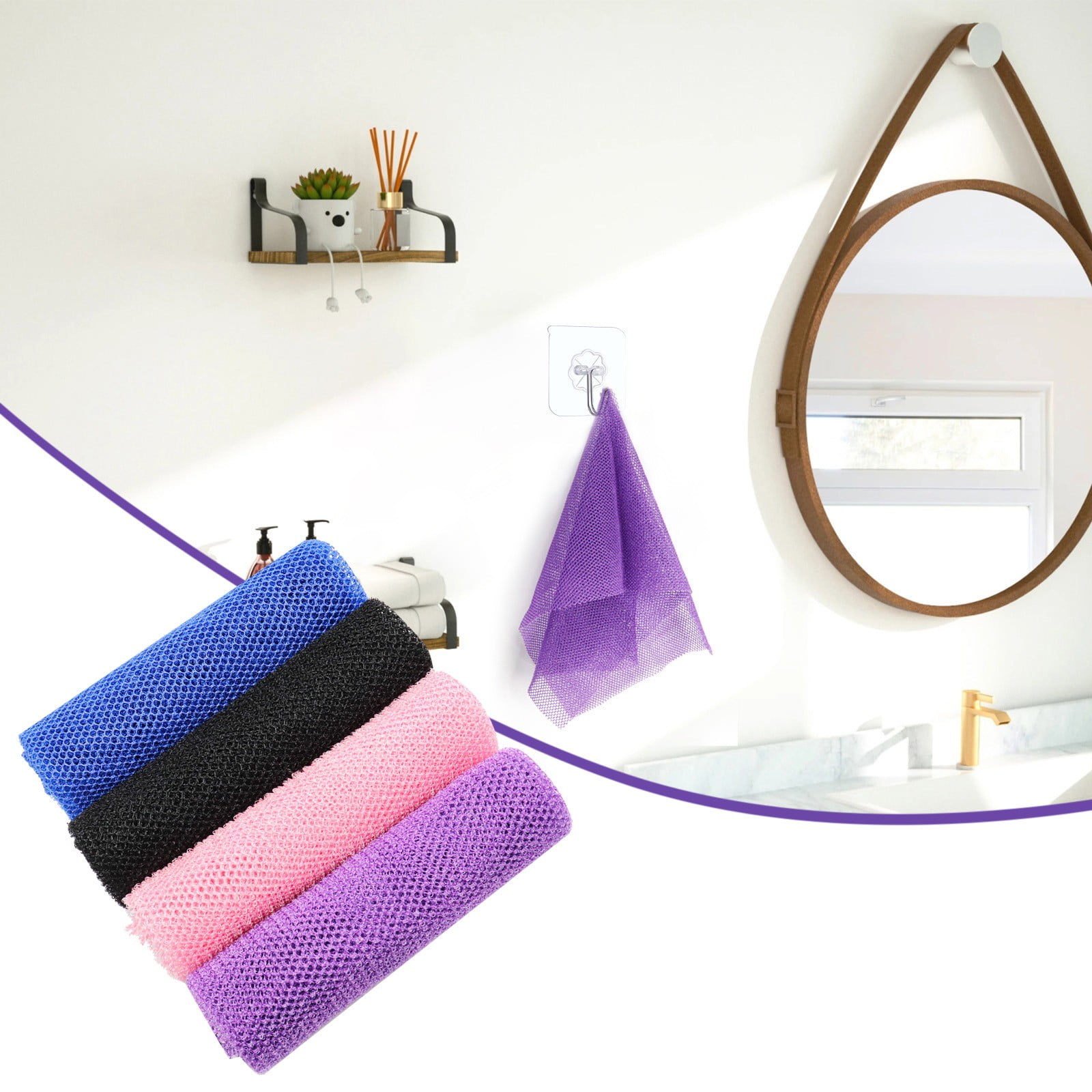 Bath Net Nylon Long Scrub Towel Exfoliating Body Wash Cloth for Deep ...