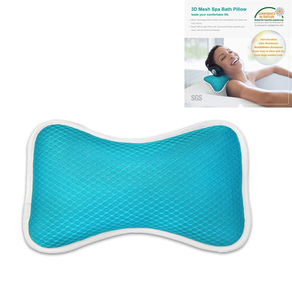 Bath Pillow Bathtub Spa Pillow, Non-Slip Bath Pillow with Big Suction ...