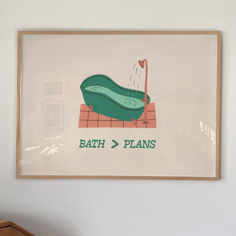 Bath > Plans Print Funny Bathroom Sign Self Care Art Retro Wall Decor ...