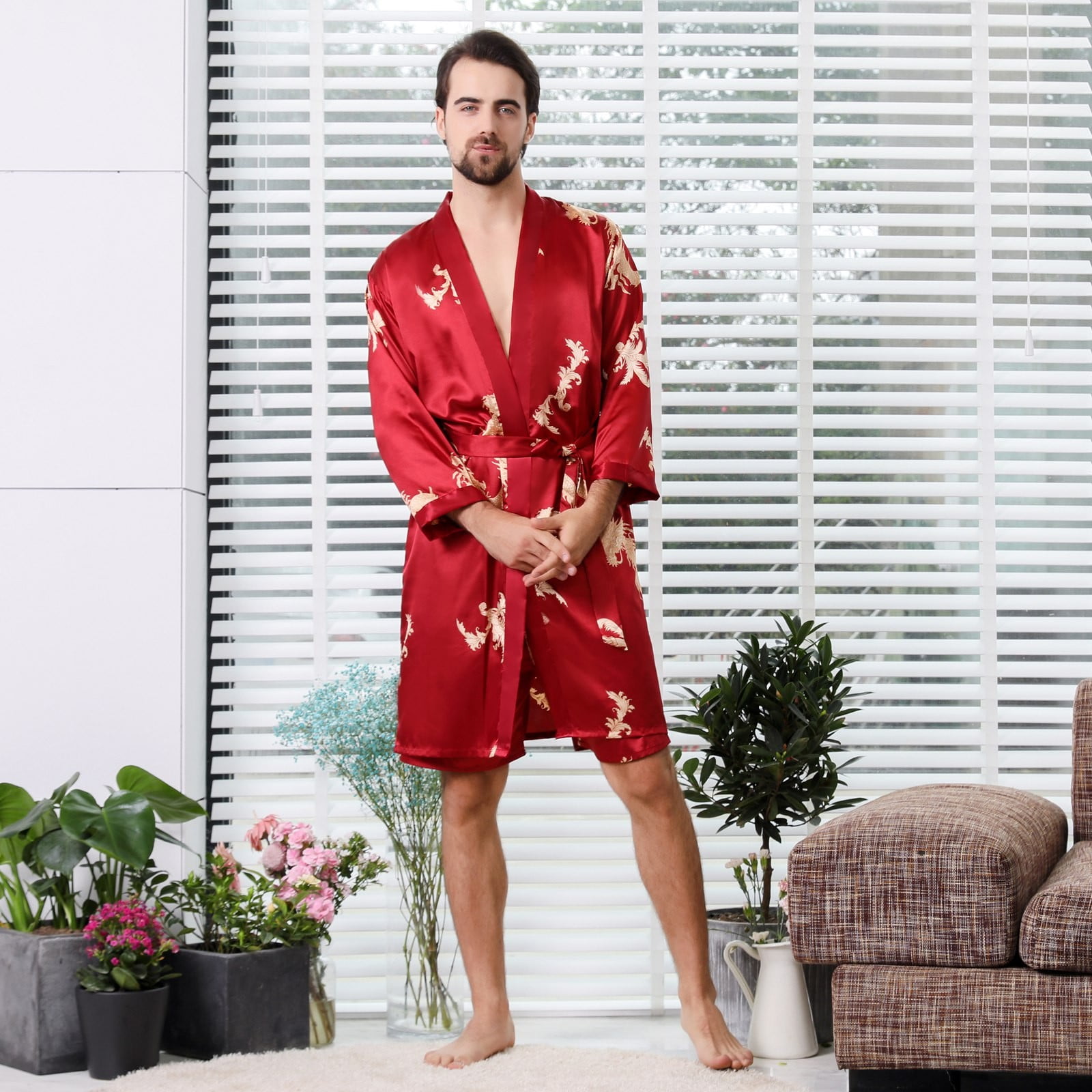 Bath Robes Mens Bathrobes Kimono Men Robes Lovers Robes For Men Red ...