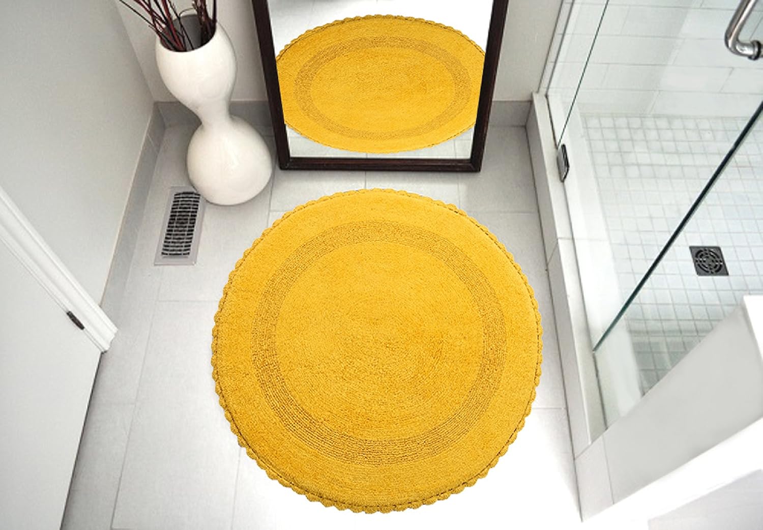 Bath Rug 100% Soft Cotton 36 Inch Round, Reversible, Solid Yellow Color ...