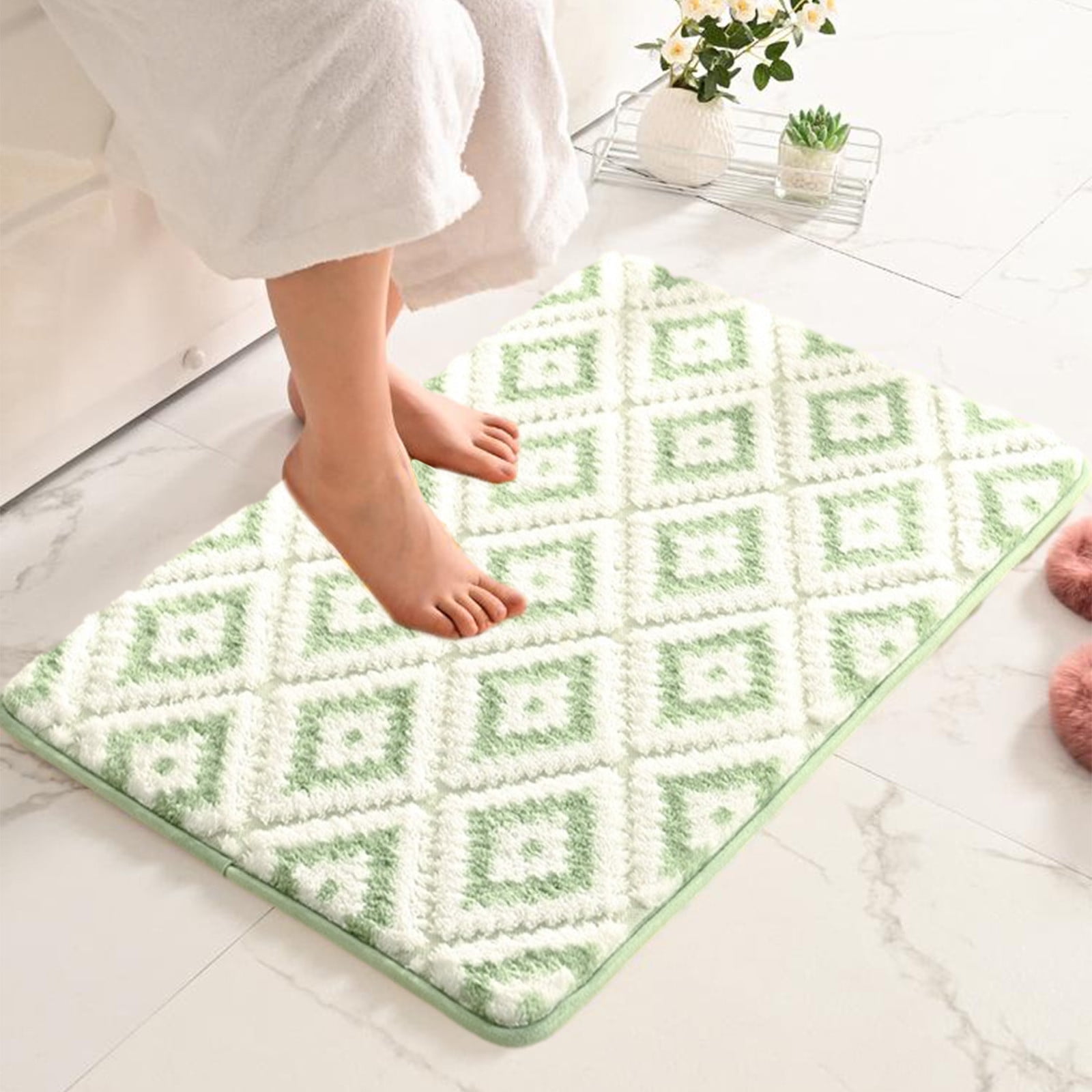 Bath Rug | Absorbent Non-Slip Foam Mat Machine Washable Soft Velvet ...