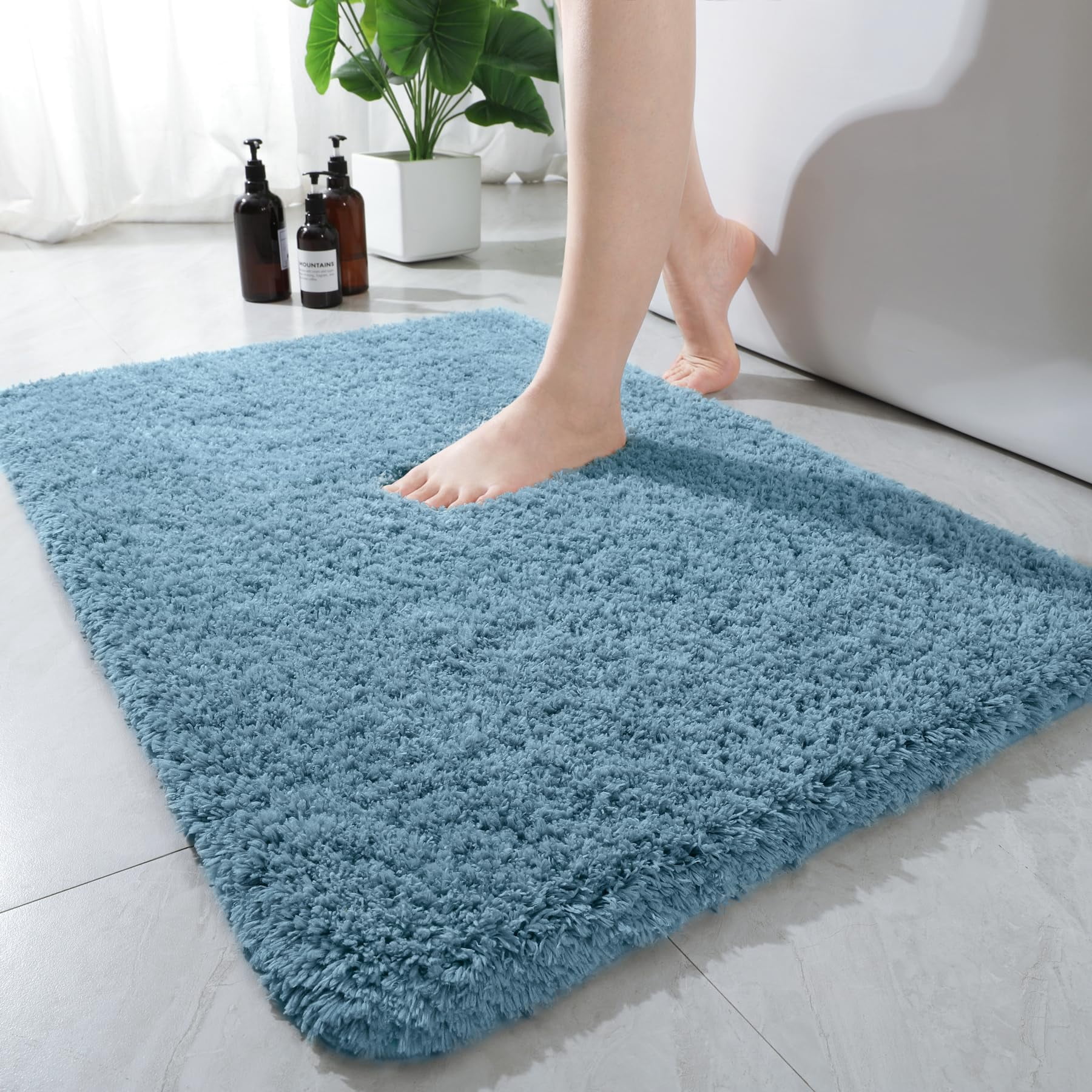 Bath Rug Aqua Blue 1'5" X 2' (24" X 17") Bathroom Shower Floor Use ...