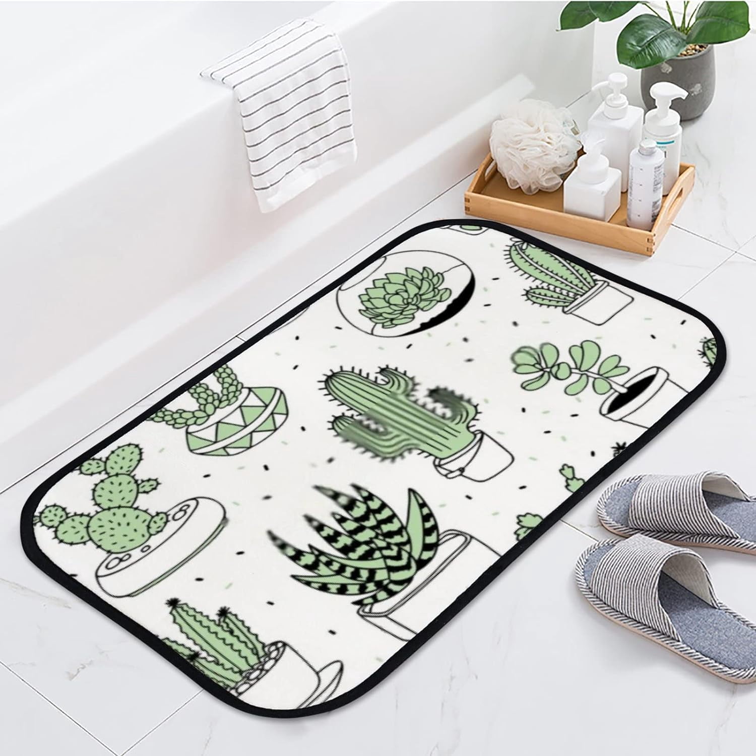 Bath Rug Area Mat Tub Rugs Floor Bathroom Succulents Cactus Doodle ...