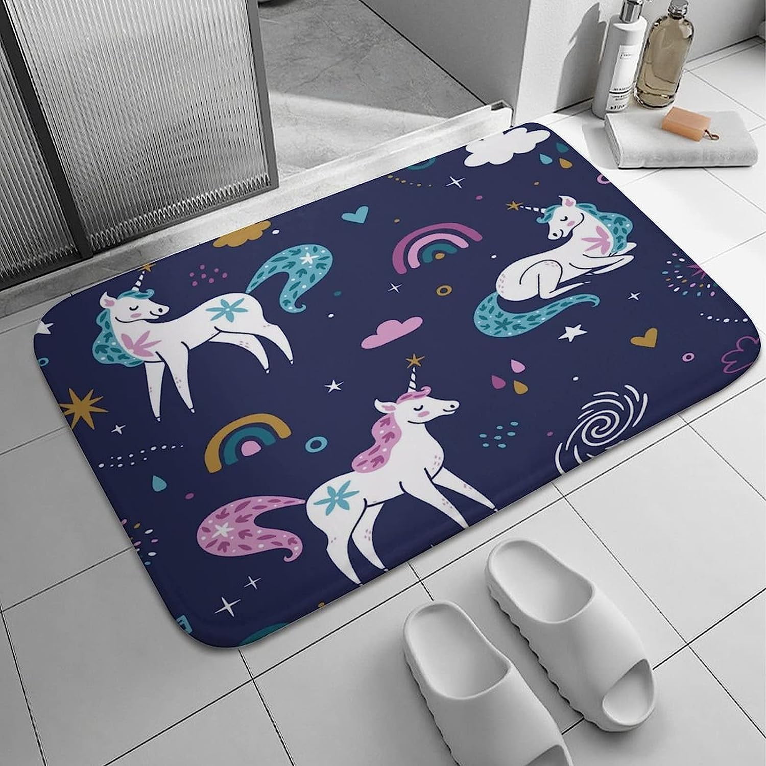 Bath Rug Bathroom Mat Non-Slip Water Absorbent Coral Velvet Shower Rug ...
