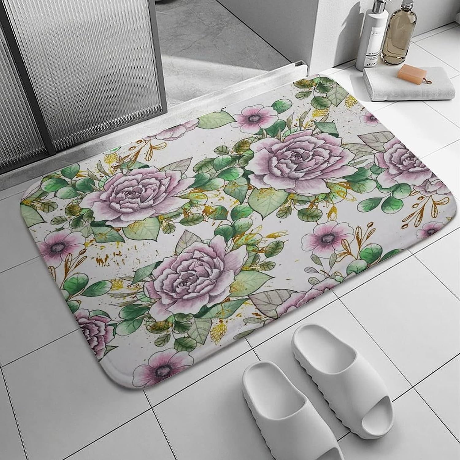 Bath Rug Bathroom Mat Non-Slip Water Absorbent Coral Velvet Shower Rug ...