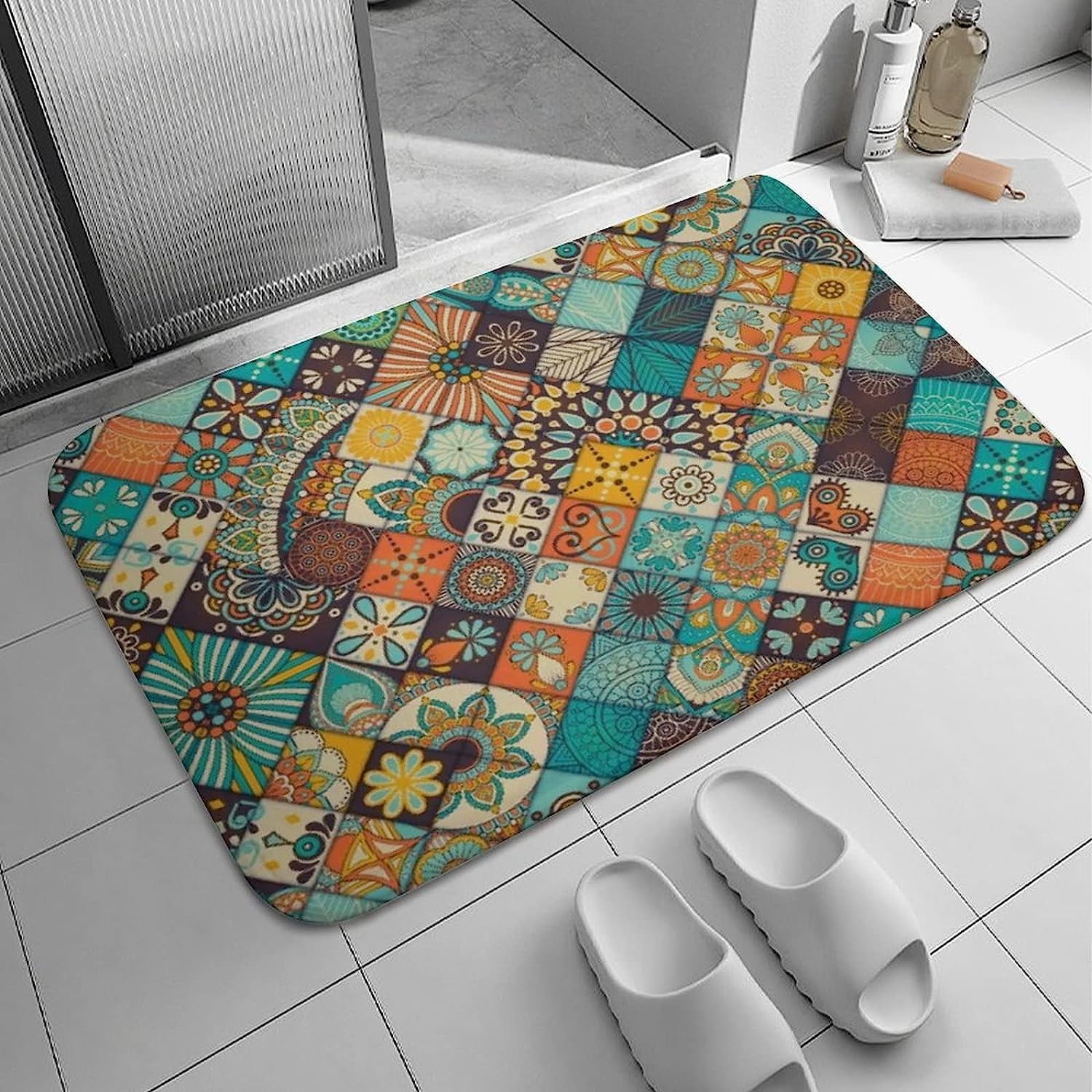 Bath Rug Bathroom Mat Non-Slip Water Absorbent Coral Velvet Shower Rug ...
