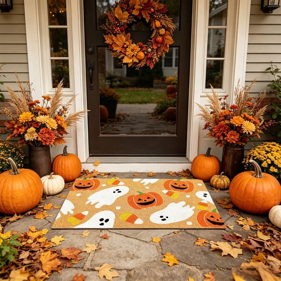 Bath Rug, Cute Ghost Shaped Orange Mat, Washable Design for Bathroom ...
