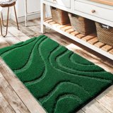 Bath Rug Green 20 x 32 inches Plush Microfiber Absorbent Non-Slip Floor ...