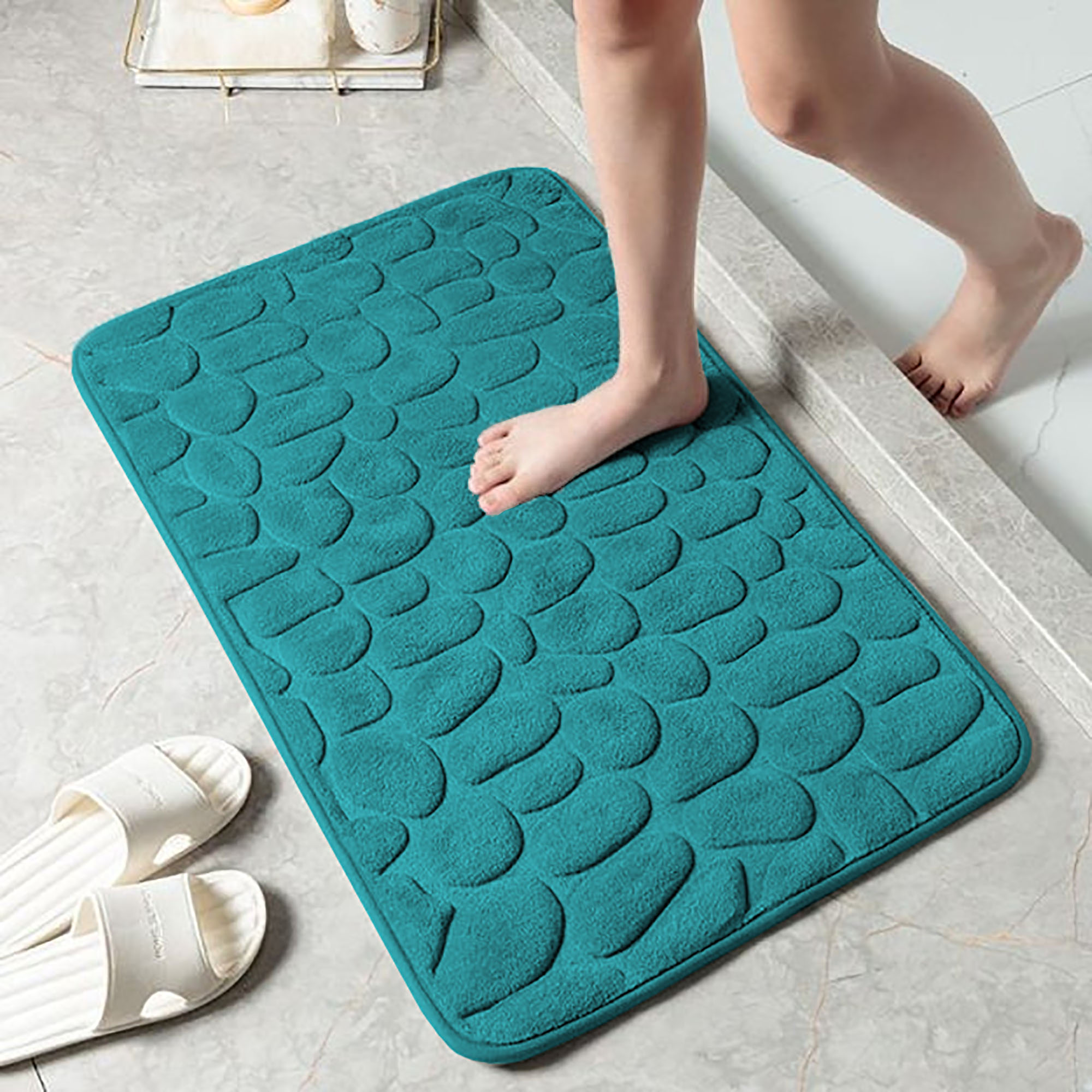 Memory Foam Bath Mat Peacock Blue Pebble Design 32x20 - Walmart.com