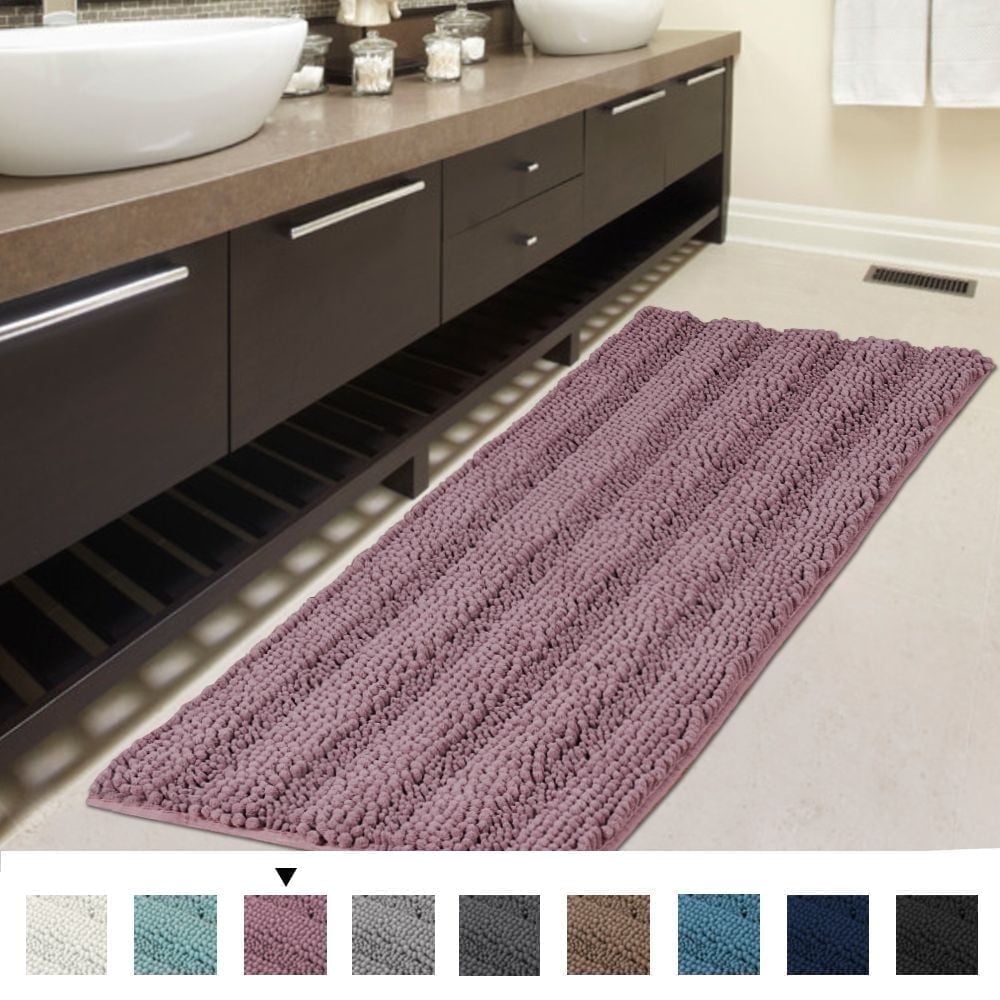 Prime Beau Bath Rug Runner, 47x17, Slip-Resistant, Chenille Shaggy ...