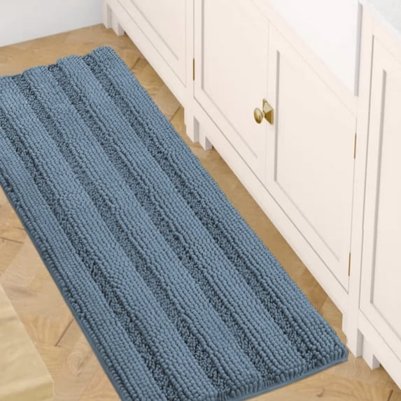 Bath Rug Runner Stone Blue 47" x 17" Chenille Striped Bathroom Mat ...