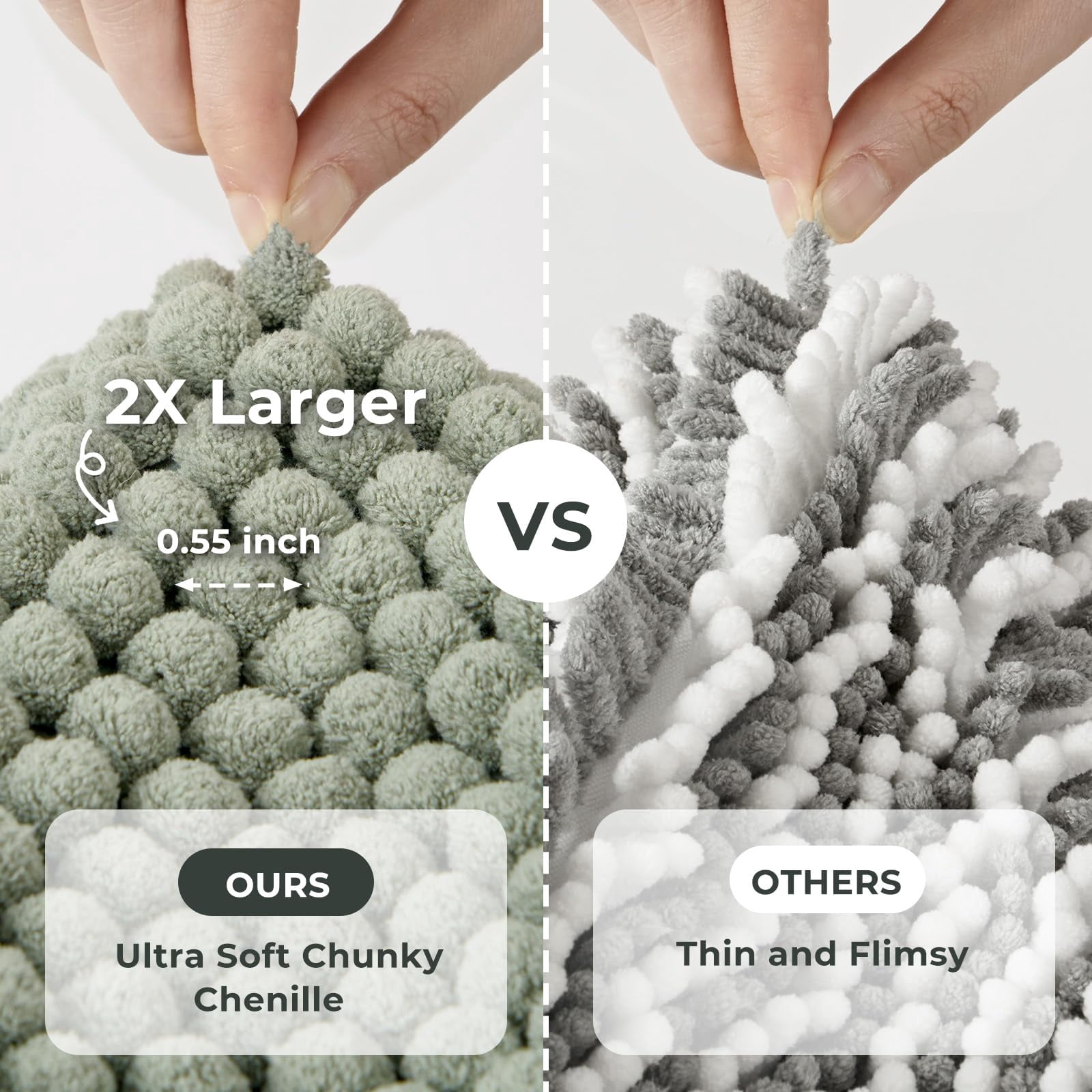 Bath Rug Sage Green 32" x 20" Thick Chunky Chenille Non-Slip Water ...
