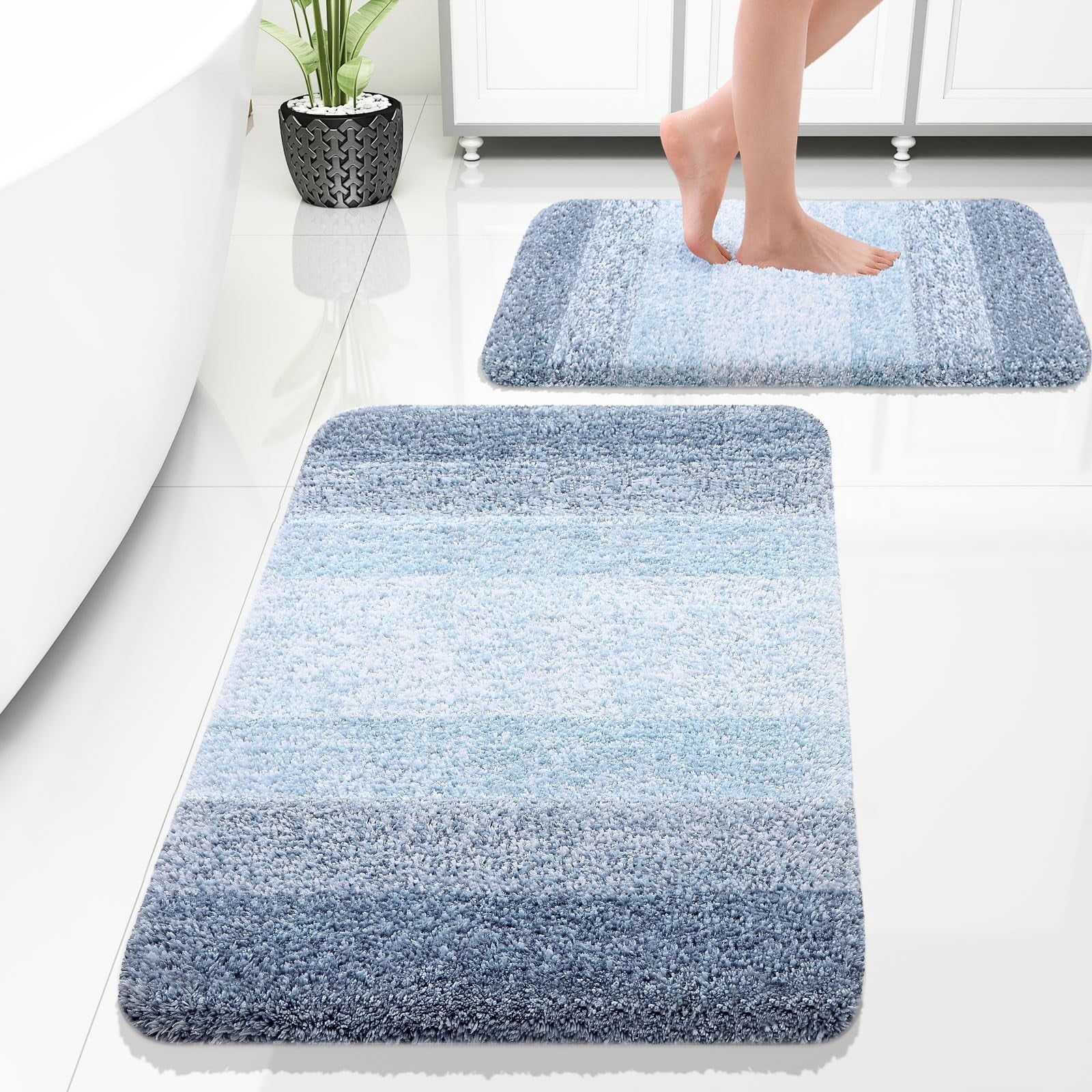 Bath Rug Set 2 Piece Blue 30" X 20" + 24" X 16" Use for Bathroom Vanity ...