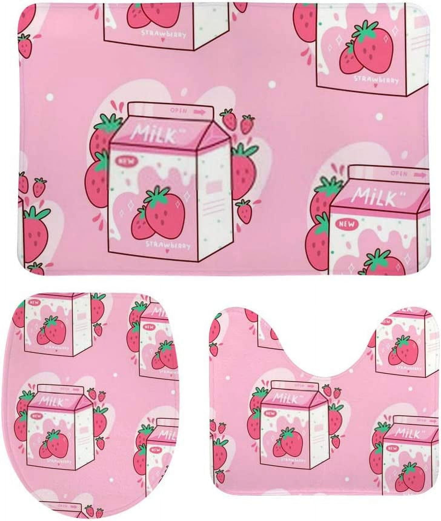 Bath Rug Set 3 Piece ﻿Carton of Strawberry Milk Kawaii Anime Cartoon ...