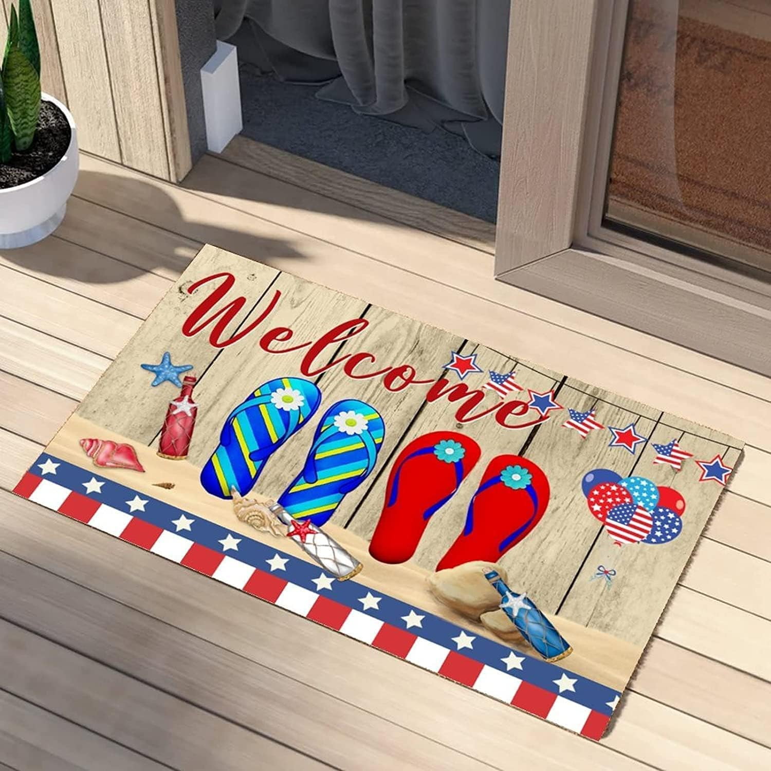 Bath Rug Welcome Summer Flip Flops American Independence Day Entry Mat ...