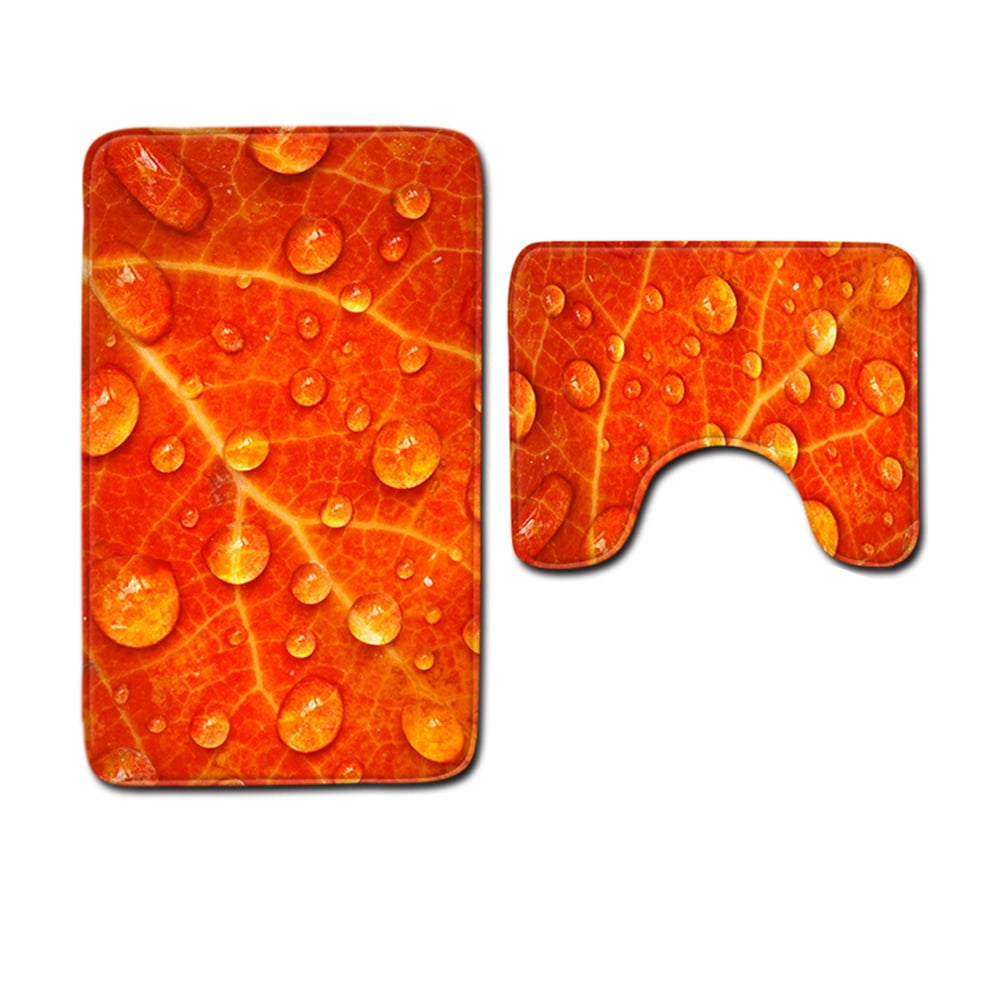 Bath Rugs 2Pcs/set Orange Flannel Memory Foam Water Absorbent Non-Slip ...