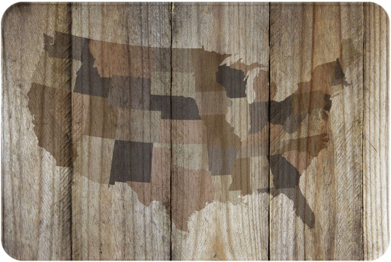 Bath Rugs Abstract Map Pattern Door Mat Outdoor Retro Wooden Planks ...