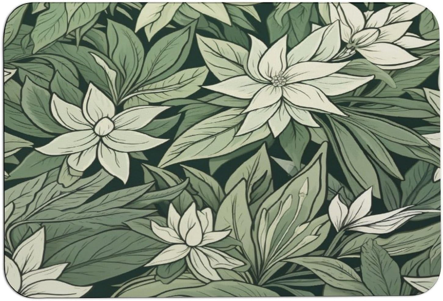 Bath Rugs Mats Botanical Sage Green Leaves Floral Art Pattern Thin ...