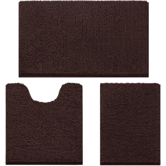 Bath Rugs Set Brown-brown 17"x24"+20"x32"+U Shape 20"x24" 3-Piece ...