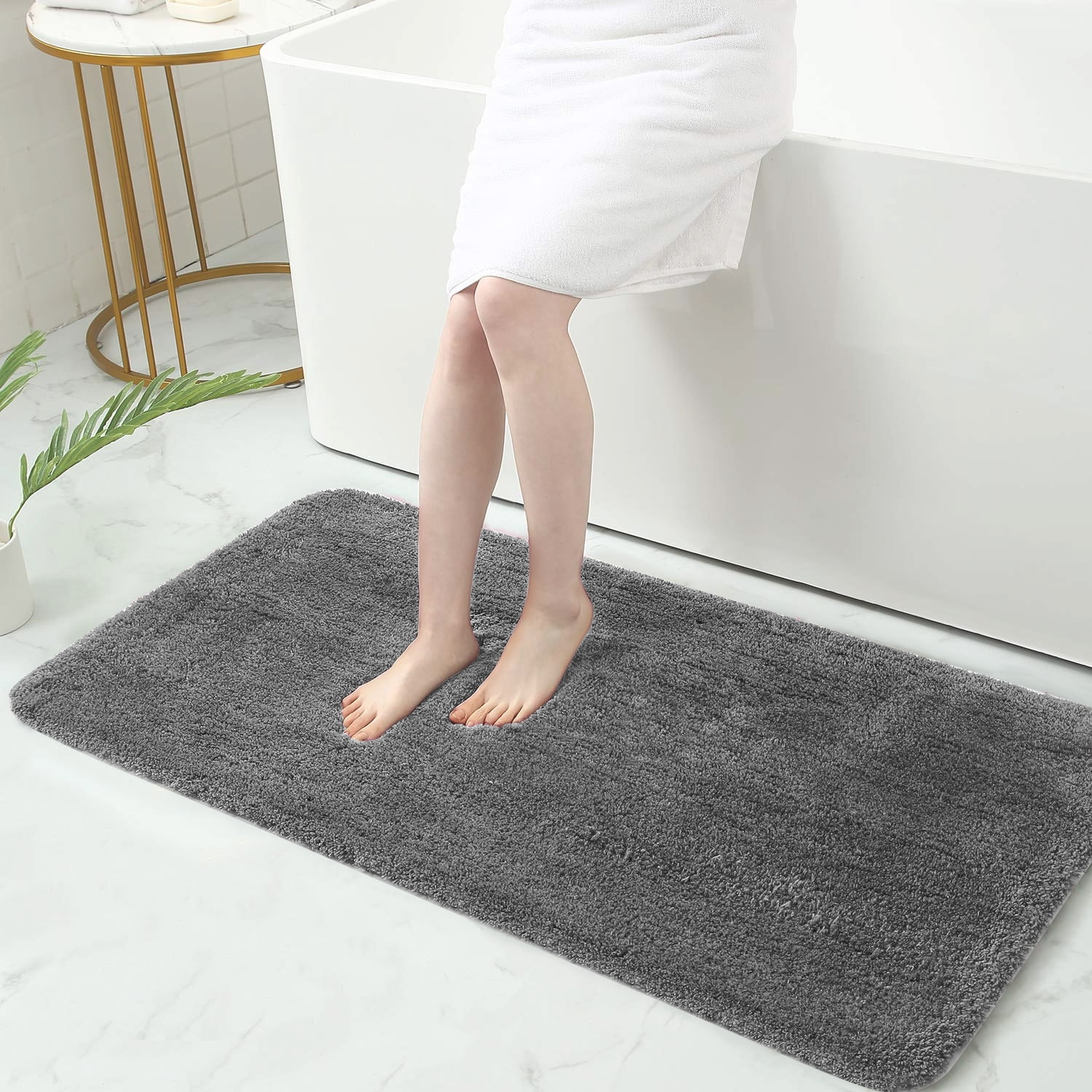 Astarin Bath Rugs for Bathroom, Microfiber Washable Gray Large Mat ...