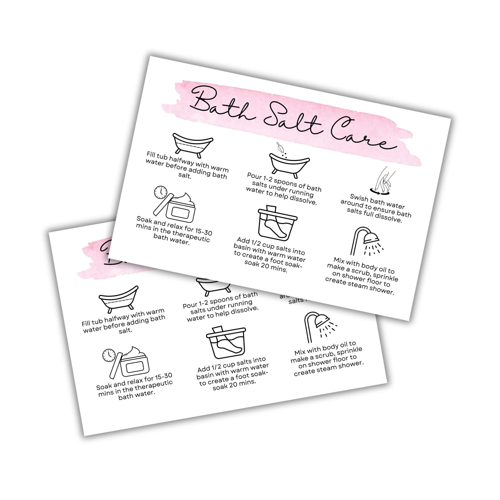 Bath Salt Care Instruction Cards Label 30 pk 4x6 for Container Jar ...