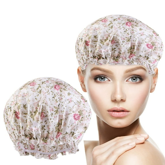 Bath Shower Caps for Women Reusable Hair Cover Double Elastic Medium Size for Bathing and ...