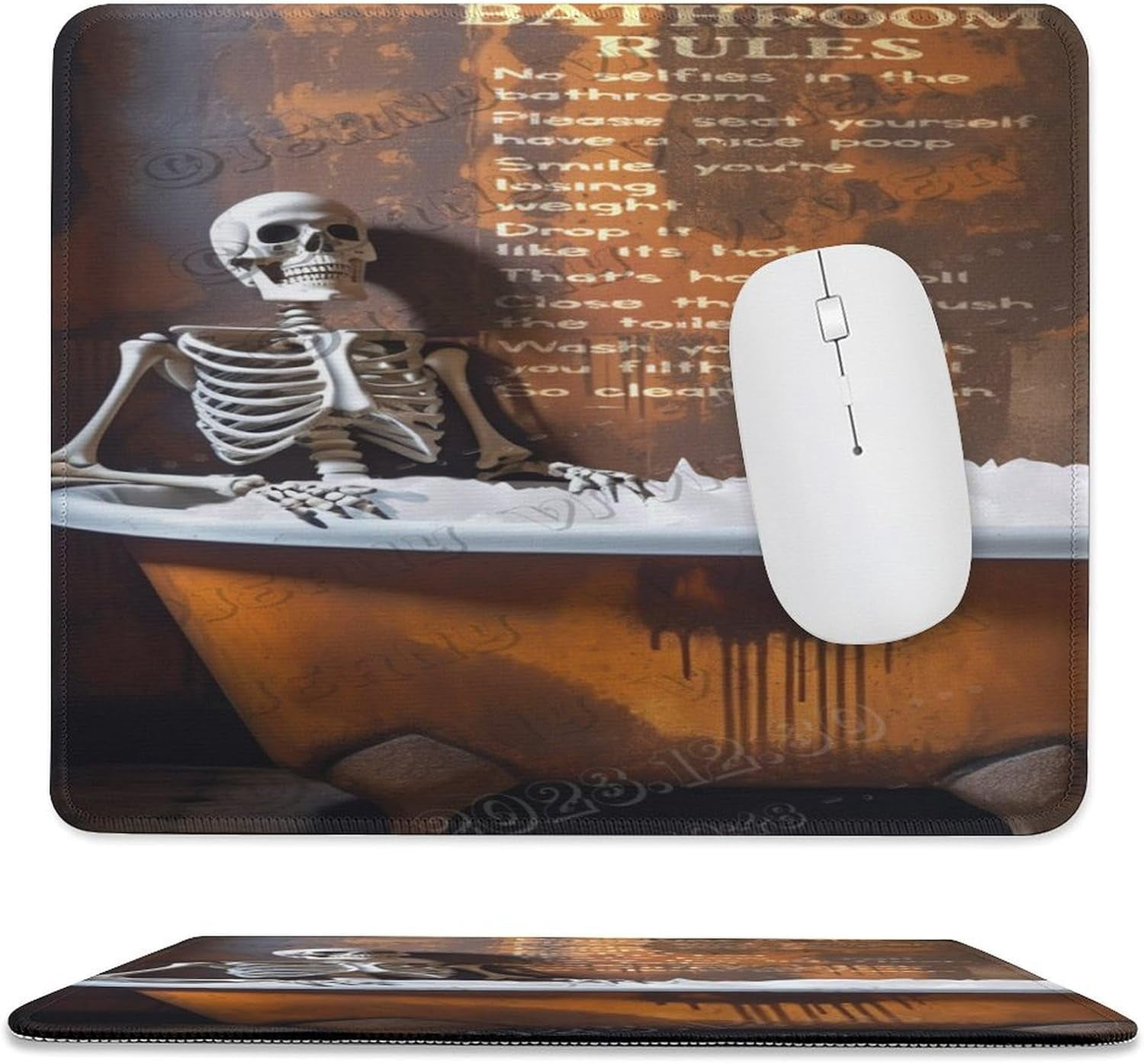 Bath Skeleton Printed Mouse Pad,Funny Mouse Pad with Stitched Edge ...