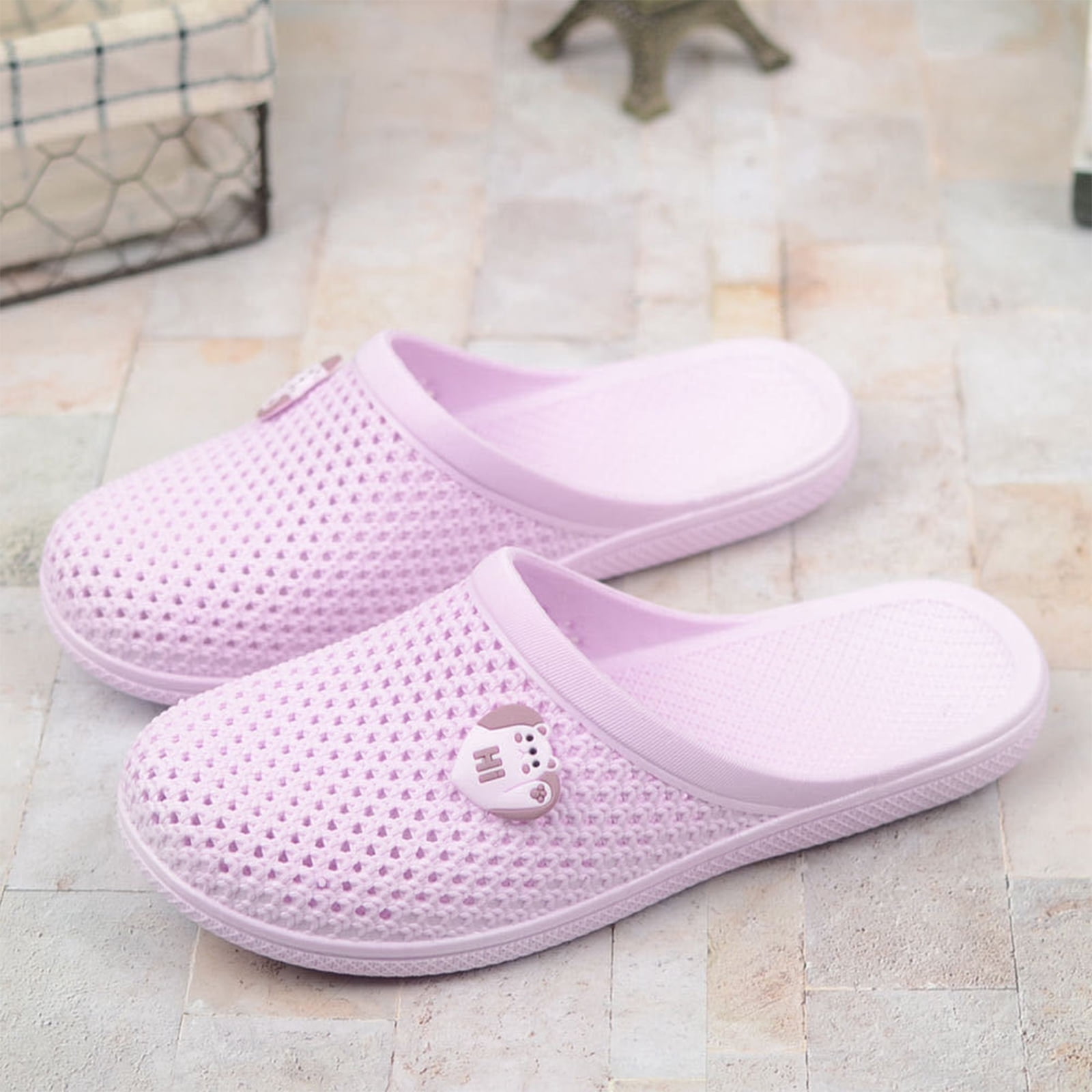 Bath Slippers with Holes Women Lightweight Slide Sandals Indoor Outdoor ...